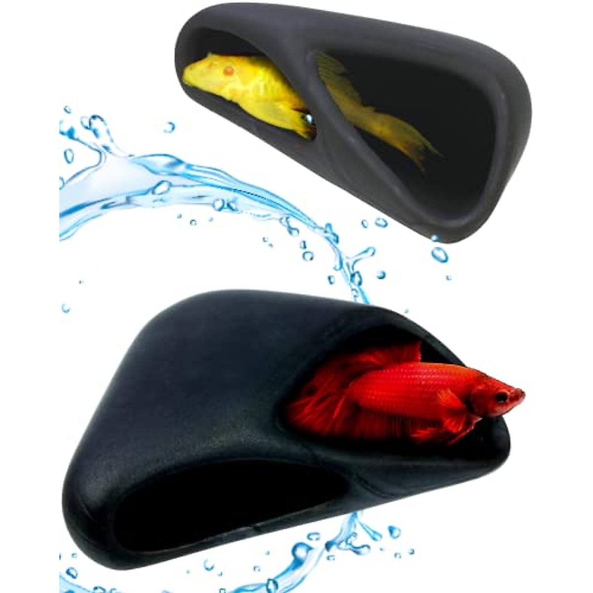 Corisrx Fish Aquarium Cave Decorations - Smooth Ceramic Fish Hide Fish House, Meteorite Like Leopard Gecko Lizard Reptile Hide Basking Rock, Betta Fish Tank Hideout Terrarium Decor - Aquarium Rocks