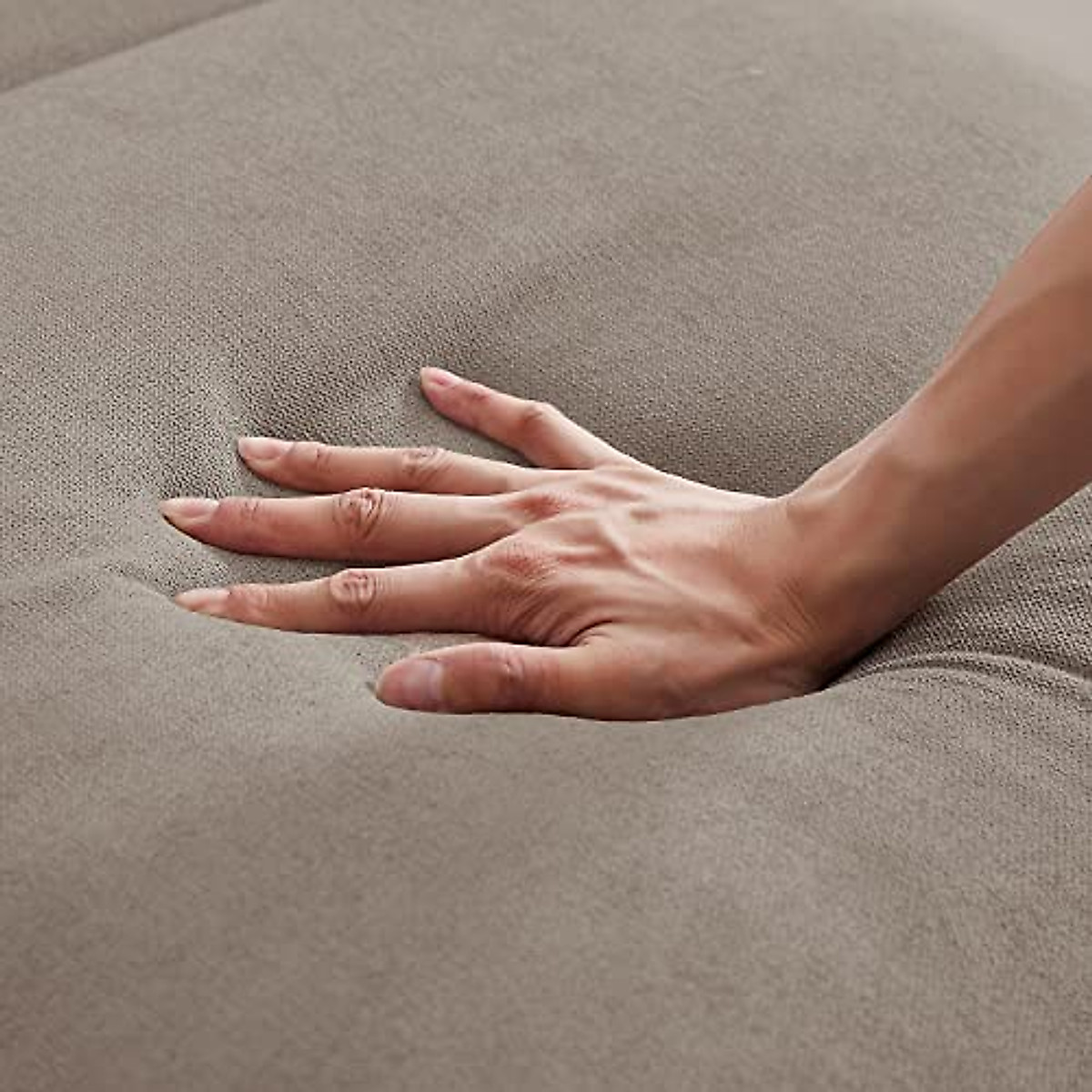 Pingliang Home 80" Sectional Sofas for Living Room, 3 Seat L Shaped Couch with Reversible Ottoman, Modern Linen Fabric Small Sectional Couch for Apartment Small Space, Beige