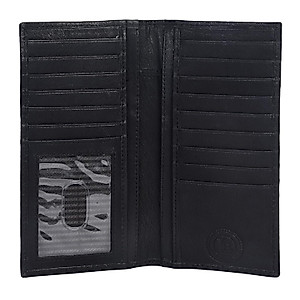 Leatherboss Men's Genuine Leather Long Bifold Wallet | Card Holder Clutch with 6 Card Slots, ID Window, Cash & Checkbook Compartment (Black)