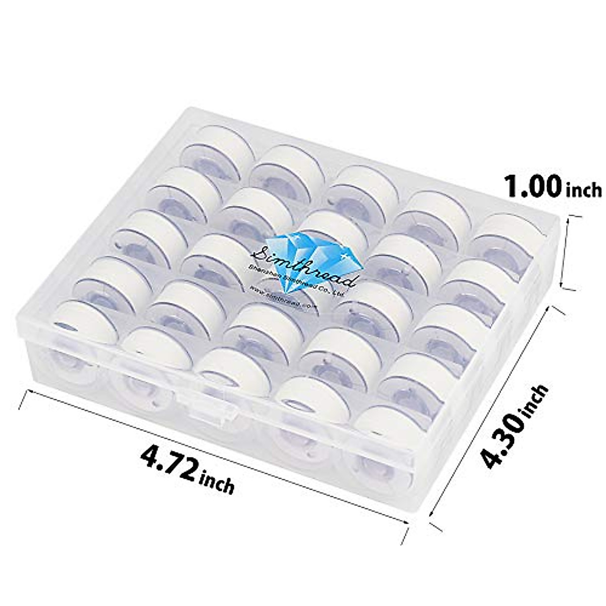 Simthread 25pcs 90WT White Prewound Bobbin Thread Size A Class 15 (SA156) with Clear Storage Plastic Case Box 60S/2 for Brother Embroidery Thread Sewing Thread Machine DIY