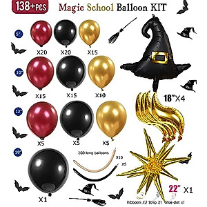 Magic Wizard School Balloon Garland Kit 132pcs Burgundy Black Gold With BONUS Diy Wizard Hat for Magic theme Birthday Decorations Magic Theme Baby Shower