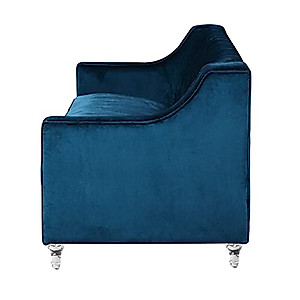 Iconic Home Dylan Velvet Modern Contemporary Button Tufted with Silver Nailhead Trim Round Acrylic Feet Sofa