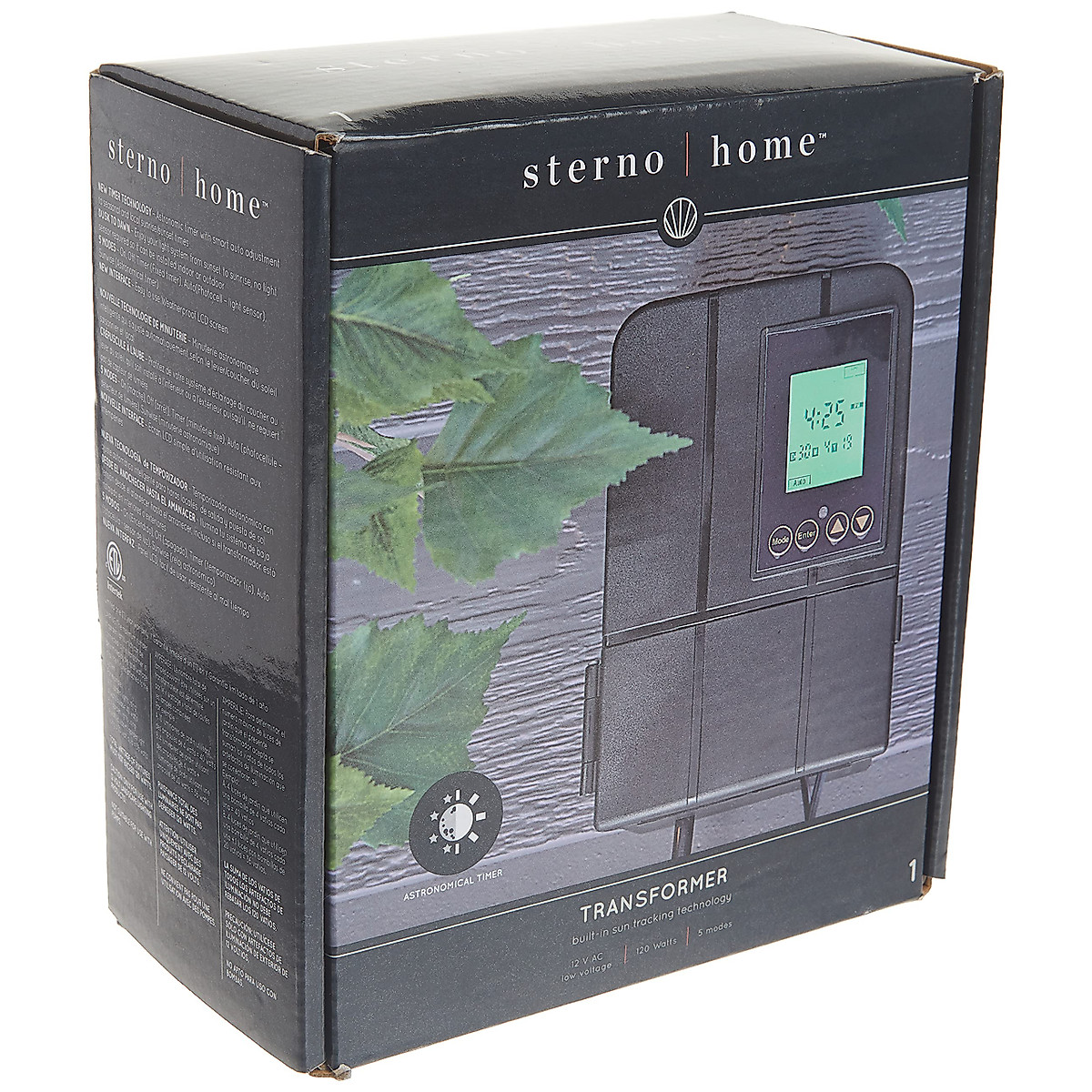 sterno home GL33120 12V 120W Low Voltage Landscape Lighting Transformer with Dusk-to-Dawn Timer, Grey