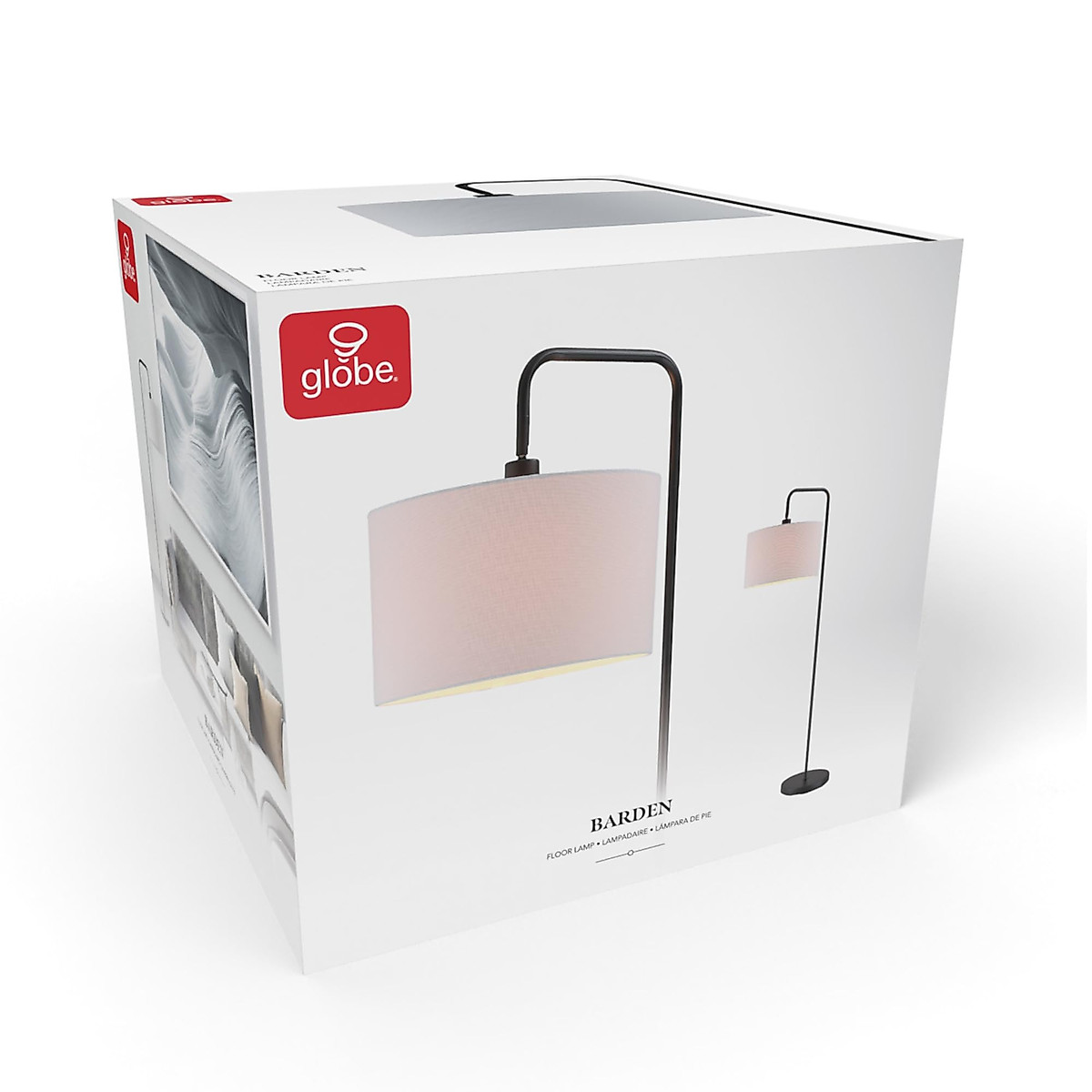 Globe Electric 67065 58" Floor Lamp, Matte Black, White Linen Shade, On/Off Socket Rotary Switch, Floor Lamp for Living Room, Floor Lamp for Bedroom, Home Improvement, Home Office Accessories