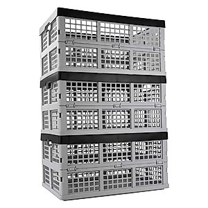 Ucake 34 L Foldable Plastic Collapsible Crate, Stackable Storage Crate, 3 Packs
