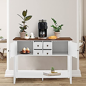 GOOD & GRACIOUS Buffet Sideboard Console Cabinet Narrow Wooden Kitchen Sideboard Table with Bottom Shelf and Storage Drawers White