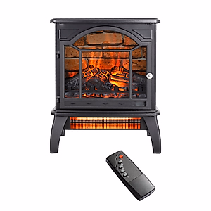 Electric Fireplace Infrared Heater with Remote Control 3D Electric Heater Fireplace 18" Electric Fireplace Stove Adjustable Brightness and Heating, 1500W Electric Fireplace Freestanding, Black