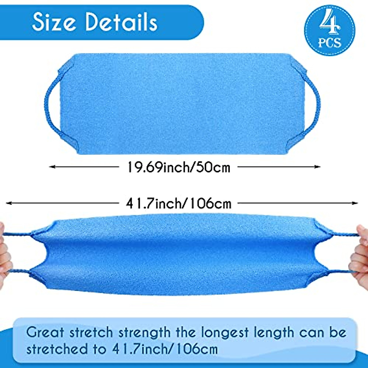 4 Pieces Men‘s Exfoliating Back Scrubber for Shower Exfoliating Washcloth with Handles for Men Two Sides Back Washer for Shower Deep Clean Back Exfoliator Men Body Scrub Strap, Dark Blue