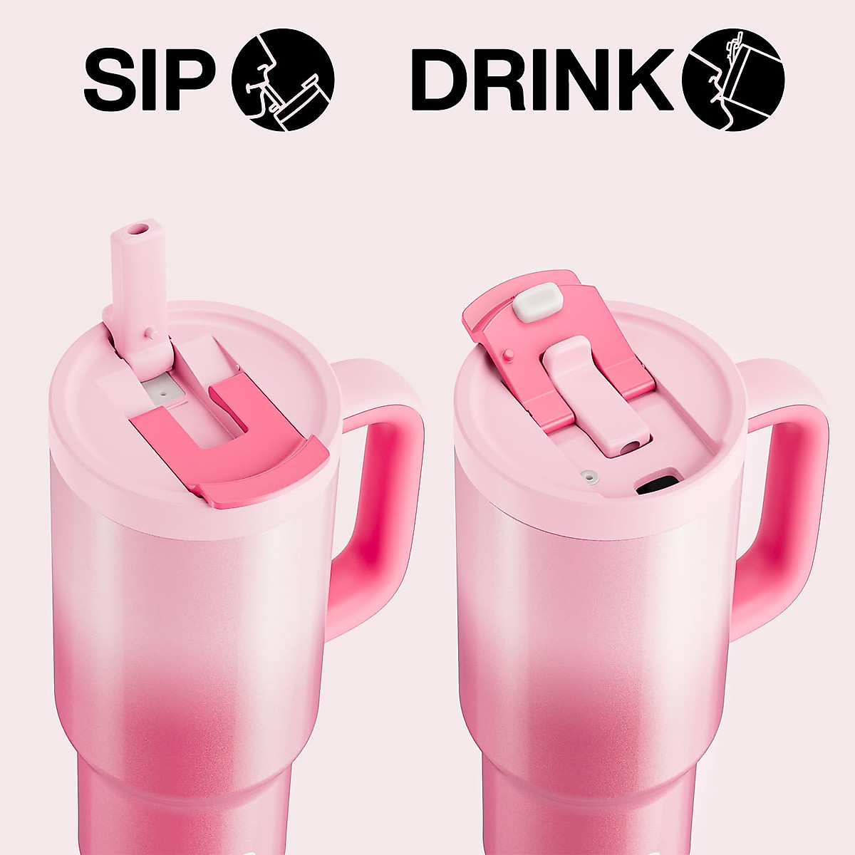 ENCOOL 32 oz Tumbler with Handle and Flip Straw, 100% Resistant Tumbler with Lid and Straw, Insulated Stainless Steel Travel Coffee Mug, Keeps Cold for 24 Hours, Cup Holder Friendly (Flamingo)