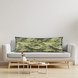 Grunge Dino Camo Body Pillow Case Cover 21x54 Khaki Green Long Body Pillow Pillowcase Soft Breathable Satin Body Pillow Covers for Hair and Skin