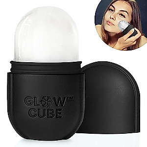 Glow Cube Ice Roller For Face Eyes and Neck To Brighten Skin & Enhance Your Natural Glow/Reusable Facial Tool to Tighten & Tone Skin & De-Puff The Eye Area (Black)