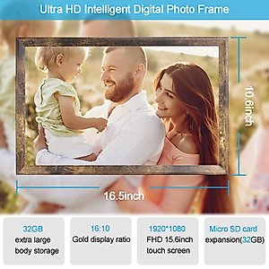FRAMEO 15.6'' WiFi Digital Picture Frames 32GB Smart Touch Screen Digital Photo Frame 1920 * 1080 IPS FHD Large Digital Picture Frame Share Photos and Videos Anytime, Anywhere with The FRAMEO app