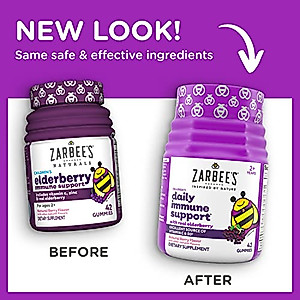 Zarbee's Elderberry Gummies for Kids with Vitamin C; Zinc & Elderberry; Daily Childrens Immune Support Vitamins Gummy for Children Ages 2 and Up; Natural Berry Flavor; 42 Count