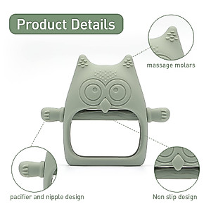 Drop Resistant Silicone Baby Teether Toy for 3+ Month Infants, Baby Chew Toy for Sucking Needs, Hand Pacifier for Breast Feeding Babies, BPA Free (Sage)