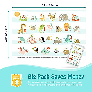 Disposable Placemats for Baby 40 Pack Stick-On Baby Placemat Alphabet ABC Animal Kids Table Mat for Restaurants Dining Table Travel Essentials for Toddlers