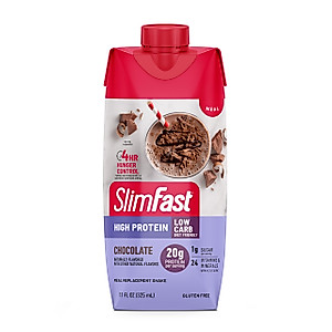 SlimFast Protein Shake, Chocolate- 20g Protein, Meal Replacement Shake Ready to Drink, High Protein with Low Carb and Low Sugar, 24 Vitamins and Minerals, 12 Count (Pack of 1) (Packaging May Vary)