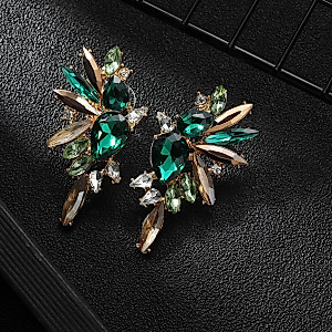 Met-edianger Green Gold Rhinestone Statement Earrings Retro Vintage Crystal Drop Dangle Earrings for Women