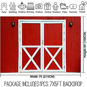ZTHMOE 84x60inch Red Barn Door Photography Backdrop Western Farm Friendsgiving Background BBQ Party Supplies for Cowboy Birthday Fall Thanksgiving Harvest Photo Props