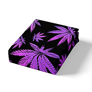 Marijuana Leaf Bed Sheets Weed Leaf Botanical Sheet Set for Kids Men Women Adults Cannabis Leaves Bed Set Luxury Puple Hemp Sheets Room Decor 4Pcs Full Size