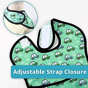 Baby Waterproof Adjustable Smock Bib for Feeding with Crumb Catcher Pocket, Sleeveless Plastic Eating Weaning Bib Set for Infants and Toddlers (4 Packs, 6-36 Months)