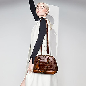 Dayfine Classic Dome Satchel Bags for Women Crocodile Pattern Faux Leather Crossbody Bags Top Handle Handbags Zipper Purse-Brown