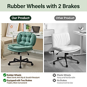 MONMEE Criss Cross Chair, Wide PU Leather Office Chair with Wheels, Armless Makeup Swivel Chair, Modern Ergonomic Adjustable Comfy Computer Gaming Chair for Home Office