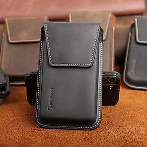 Gentlestache Leather Cell Phone Holster with Belt Clip, Flip Cell Phone Case for iPhone 14 13 Pro, Phone Belt Holder for S22 S21, Universal Cell Phone Pouch for Smartphone, Black