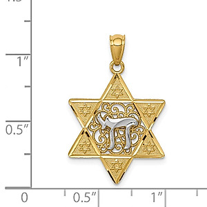 14k Two-tone Gold Polished Star of David w/Chai Pendant QK5707