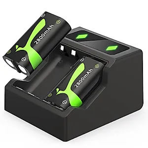Oussirro Rechargeable Battery Pack for Xbox One X/S/Elite|Series X/S Controller,Charger Station with 2pcs 2800mAh High Capacity Battery Kit and Fast Charging Cable(Gray)
