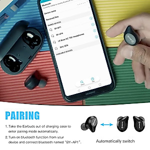 BOYA True Wireless Earbuds, Blutooth 5.0 in-Ear Earbuds Touch Control Wireless Headphone Earphone with Charging Case Built-in Microphone for Phone Calls Music Listening Sports (Black)