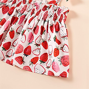 GRNSHTS Baby Girl Summer Shorts Set Strawberry Print Sling Ruffle Shirt Diaper Shorts 2Pcs Outfits (Strawberry, 0-6M)