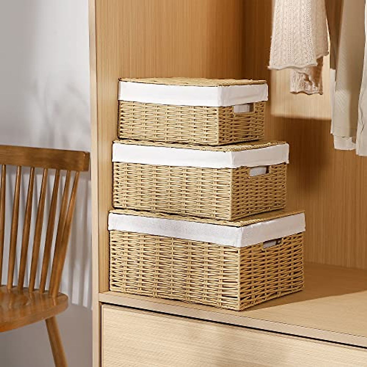 Plastic Woven Storage Bins With Lids Decorative Bathroom Closet Container Kids Toy Box Blanket Basket Small Wicker Shelves Nursery Trunk Baby Organizer Chest Photo Book Pantry Rattan Cube Room Storage