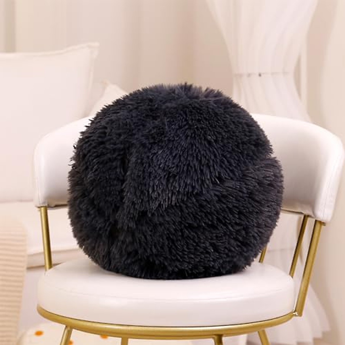 Ukadou Plush Ball Throw Pillow 15.7in Black Round Pillow Simple Round Ball Pillow Furry Spherical Circle Shaped Pillow for Bed Sofa Couch Chair Decorations (Black)