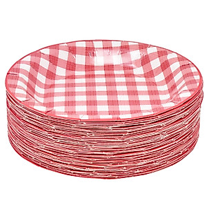 Gift Boutique 200 Pcs Red and White Gingham Party Supplies Set Paper Plate Napkin for Checkered Plaid Picnic BBQ Birthday Disposable Dinnerware Serve 50