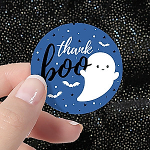 Blue A Little Boo is Almost Due Boy Baby Shower Thank You Card Stickers, Halloween Baby Shower Party Favor Bag Labels - 40 Count