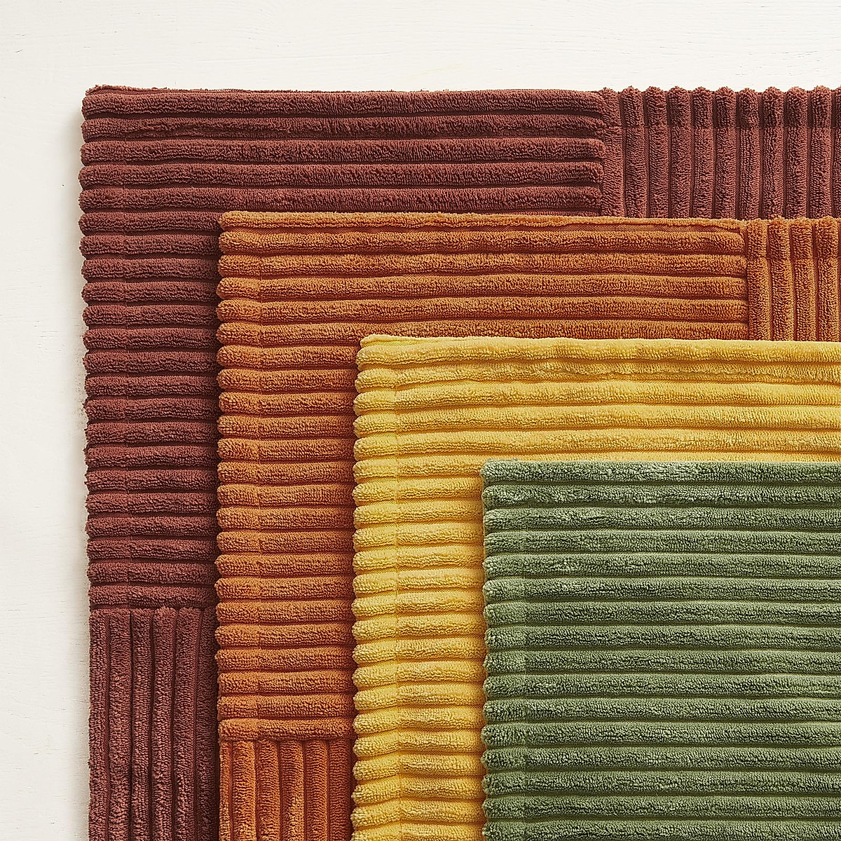 Topfinel Burnt Orange Fall Decorative Throw pillows covers 18x18 Inch Set of 4,Rustic Corduroy Striped Splicing Yellow Green Orange Pillowcase Home Decor,Square Cushion Covers for Couch Sofa Bed