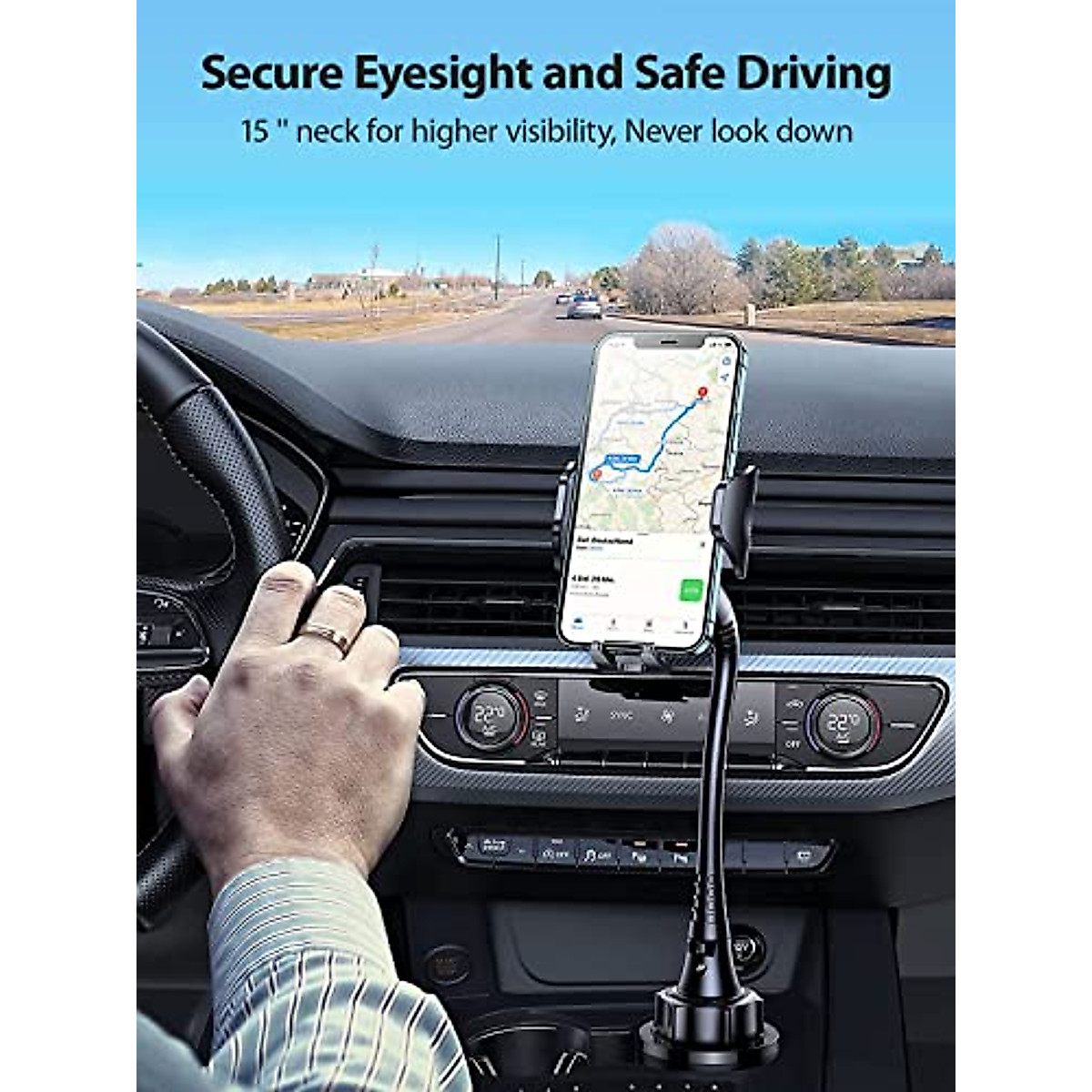 𝗨𝗽𝗴𝗿𝗮𝗱𝗲𝗱 15'' Cup Holder Phone Mount [𝗦𝘁𝗮𝗯𝗹𝗲 & 𝗦𝗲𝗰𝘂𝗿𝗲] Cup Phone Holder for Car, Adjustable Long Neck Phone Cup Holder for Car, Truck, SUV, Fit for iPhone 14 13 Pro Max, All Phones