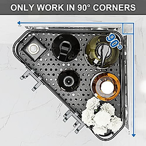Orimade Corner Shower Caddy Organizer Basket with Hooks Adhesive No Drilling Wall Mount Bathroom Shelf Shampoo Holder Storage Rack Rustproof, 2 Pack-Black, Only for 90-Degree Corner