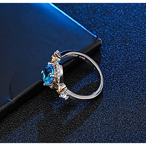 Koguxuix Fashion Jewelry 925 Sterling Silver Dainty Blue Crystal Ring for Women Simple Style Oval Engagement Finger Ring Ladies Fashion Jewelry (7)