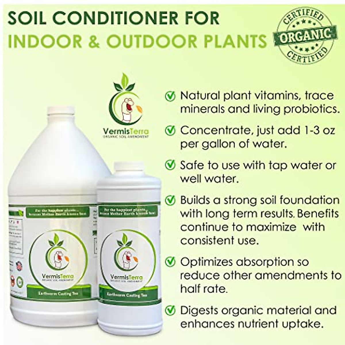 VermisTerra Earthworm Casting Tea - Organic Worm Tea - Gallon - Soil Conditioner Concentrate - Living Enzymes, Nourish Plants and Boost Growth - Feeds All Crops: Vegetables, Flowers, Fruit and Trees