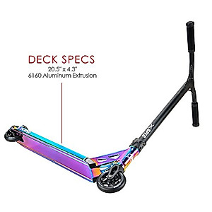 Xspec Rainbow Neo Chrome Pro Stunt Kick Scooter, Unique Oil Slick Anodized Design, Aluminium with BMX Handlebars Reinforced Aluminium Wheels and Fork