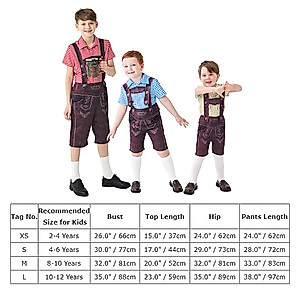 German Bavarian Oktoberfest Costume, Kids Toddler Boys Oktoberfest Costume Lederhosen Shorts German Bavarian Set Halloween Dirndl Beer Festival Dress Up Outfit Photoshoot Birthday Red 8-10 Years