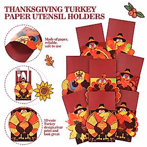 48 Pieces Thanksgiving Cutlery Holder Set Silverware Paper Pocket Pouch Thanksgiving Turkey Utensil Decor Thanksgiving Autumn Harvest Fall Halloween Party Favor Supply Table Decoration