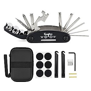 WOTOW Bike Repair Tool Kit - 16 in 1 Bicycle Multitool Portable Mountain Bike Tool Cycling Maintenance, Bike Hex Key Wrench & Bike Tube Patch Kit & Tire Lever & Hard Carrying Case (16 in 1 Tool)