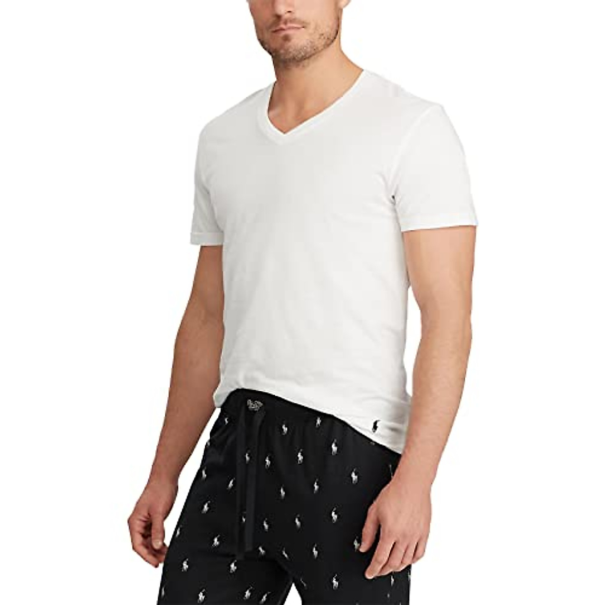 POLO Big Ralph Lauren Men's Classic Fit Cotton V-Neck Undershirt 3-Pack, White/Cruise Navy-3 Pack, 1X Tall