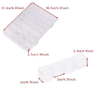 ONLYKXY 2 Pack 56 Slots Plastic Small Clear Storage Box 28 Compartments Organization Boxes with Cover for DIY Art Craft Nail Tip Drill Jewelry Earring Beads Fishing Tackle Empty Case Diamond Painting Storage Containers (White)