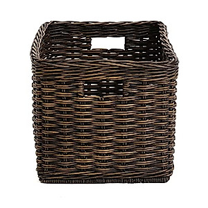 The Basket Lady Tall Rectangular Wicker Storage Basket, Medium, 20 in L x 13 in W x 11 in H, Antique Walnut Brown