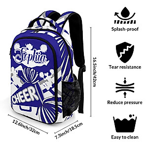 Anneunique Personalized Name Cheerleaders Backpack Custom Multifunctional Waterproof Laptop Bag for Travel Gift Cheer Pom Navy Blue White