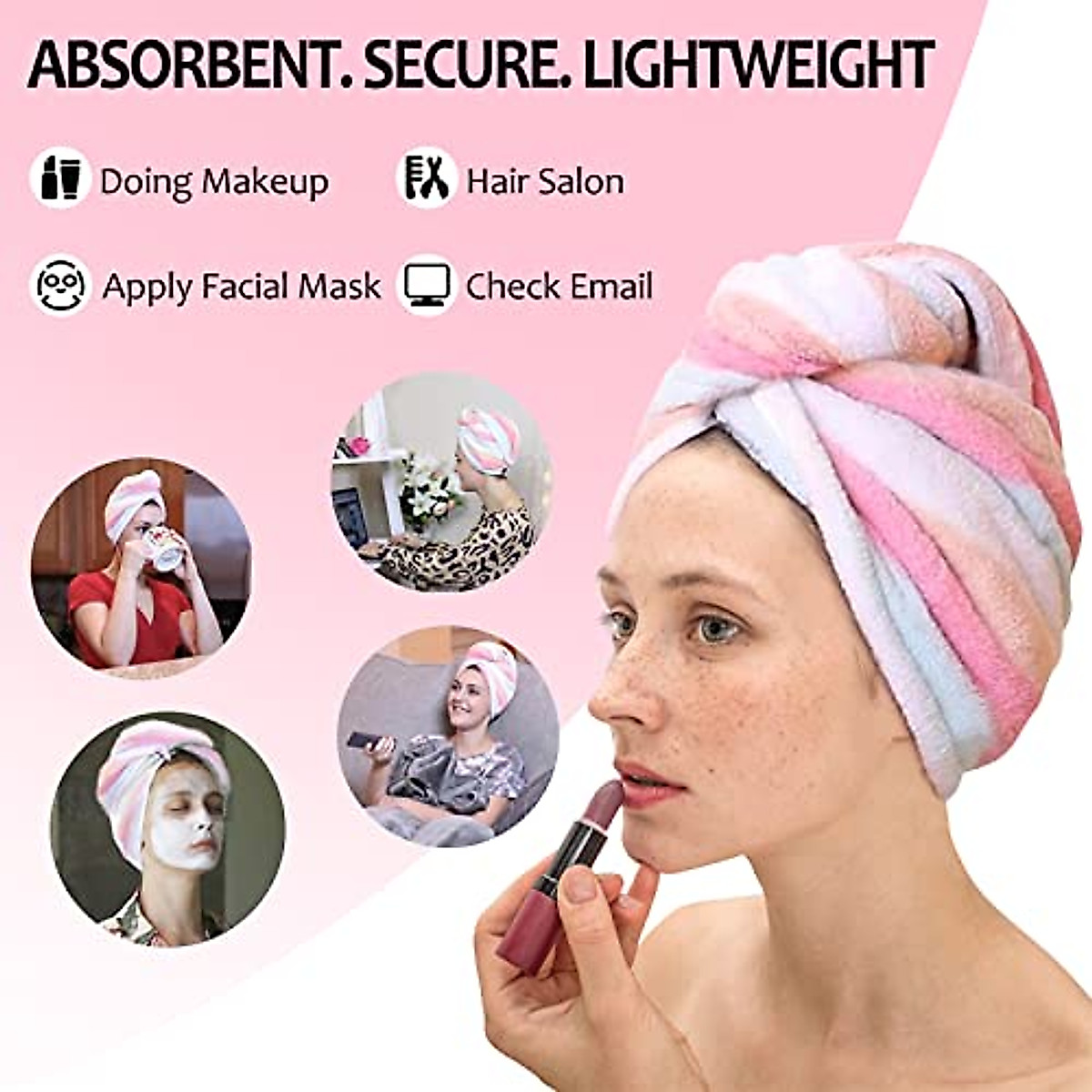 AuroTrends Microfiber Hair Towel 2Pack, Hair Towel Wrap for Women/Kids- Super Absorbent Soft Microfiber Towel for Hair, Hair Drying Towels for Long/Thick/Fine/Curly Hair (Set of 2, Rainbow)