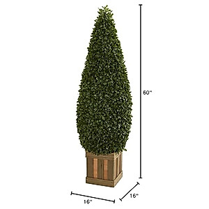 Nearly Natural 5’ Boxwood Cone Topiary Tree with Decorative Planter Artificial Plant, 16" D x16 W x5 Ft, Green